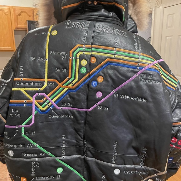 united face | Jackets & Coats | Vintage Leather Mta Nyc Subway Map ...